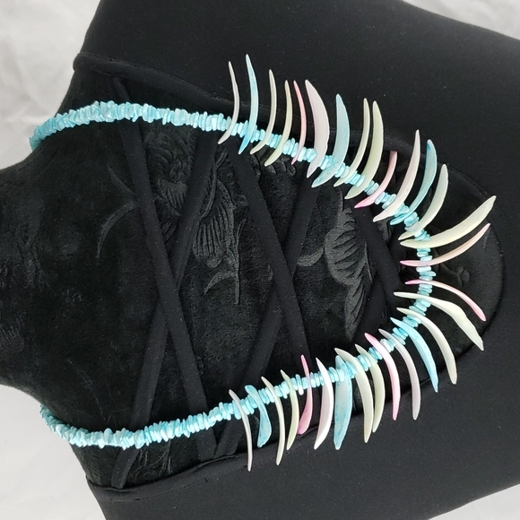 Jewelry | Stunning Pink And Blue Shell Spike Necklace 28 Inch Length ...